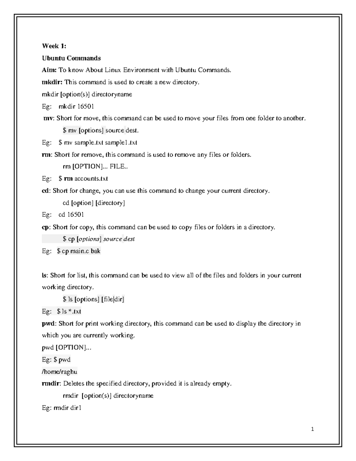 PPS-I Lab Manual: Week 1 & 2 Ubuntu Commands and Algorithms - Studocu