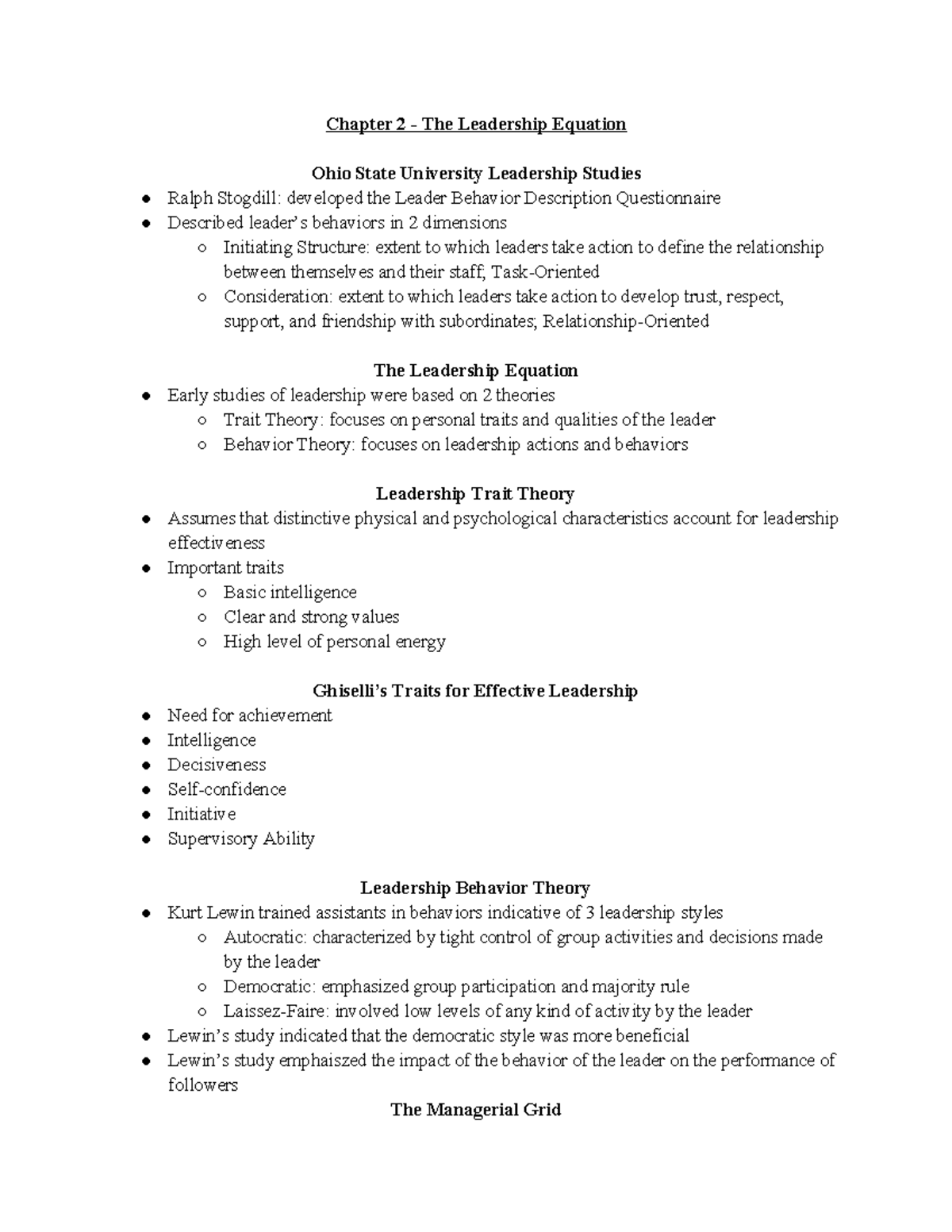 Leadership Theories and Models: Insights from OSU Studies - Studocu