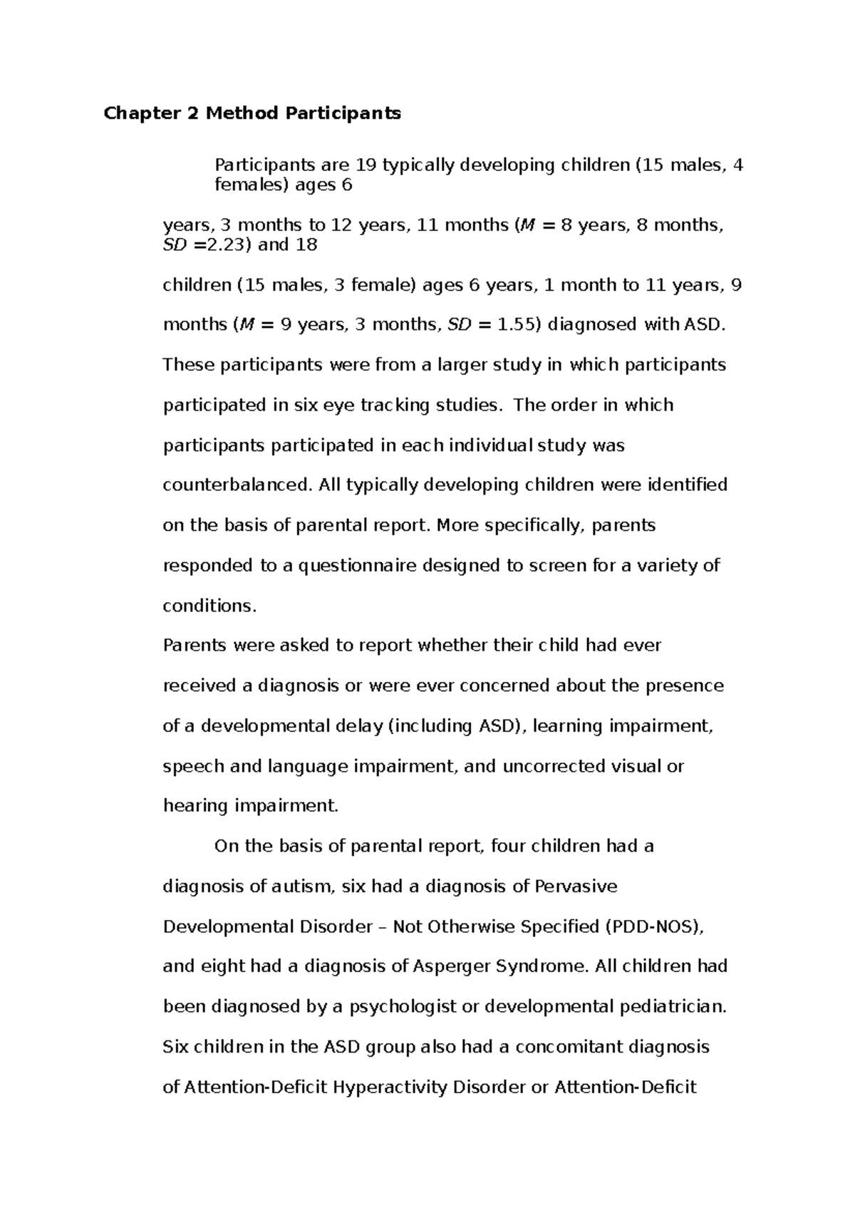 Chapter 2: Method & Participants in ASD Study - Studocu