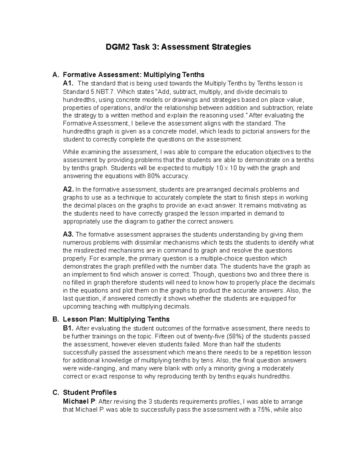 D091 Task 3 Assessment Strategies - DGM2 Task 3: Assessment Strategies A. Formative Assessment ...