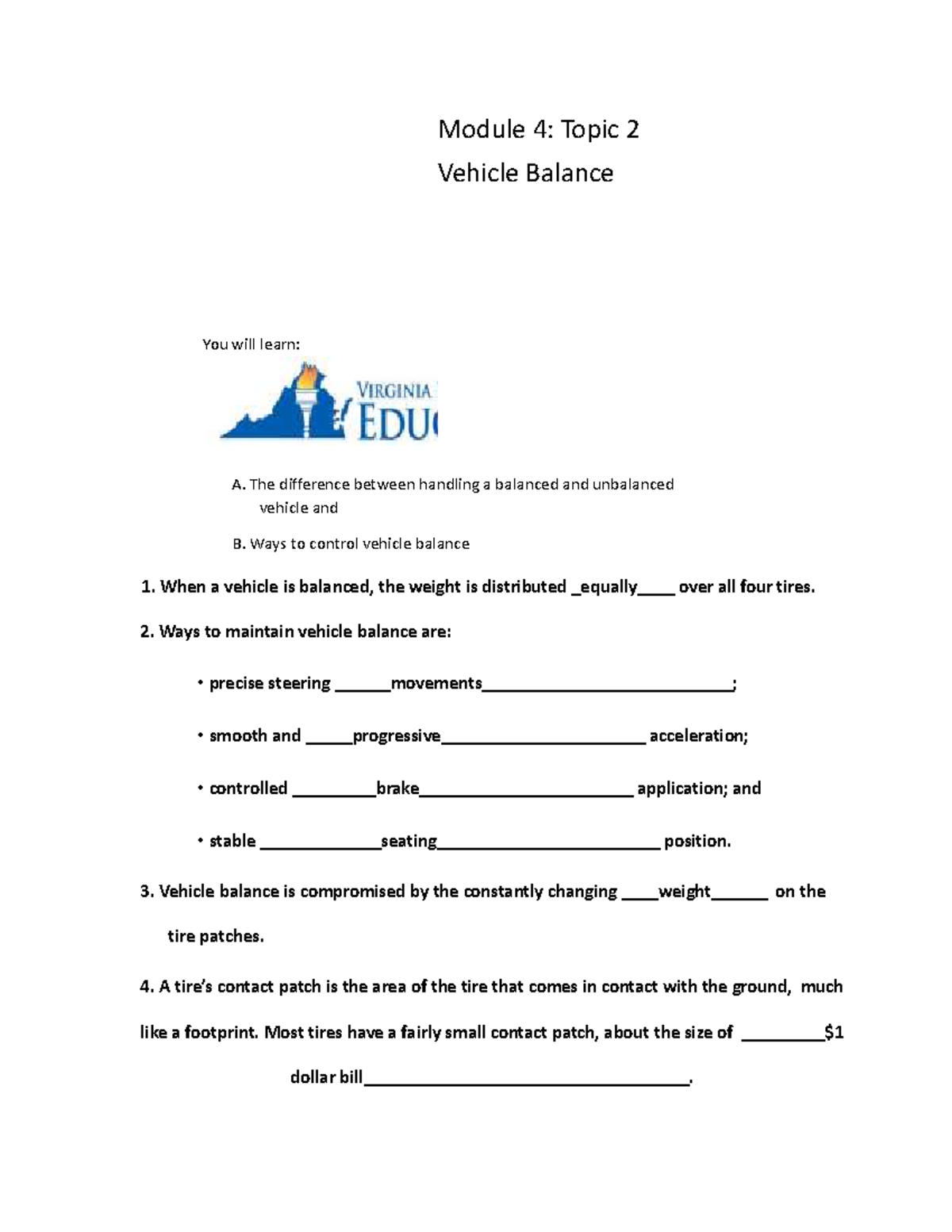 Module 4: Topic 2 Vehicle Balance Guided Notes - Studocu
