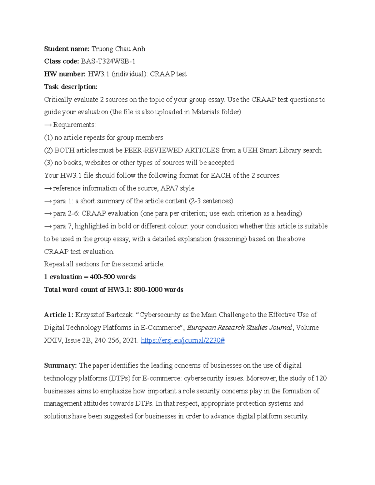 HW3.1 CRAAP Test Evaluation of Sources for Group Essay - BAS-T324WSB-1 ...