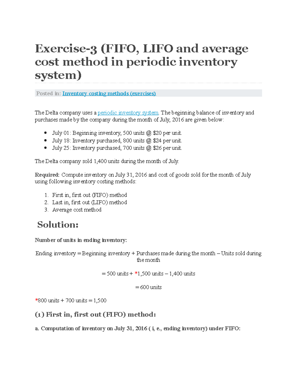 Periodic fifo - costing systems - Exercise-3 (FIFO, LIFO and average ...