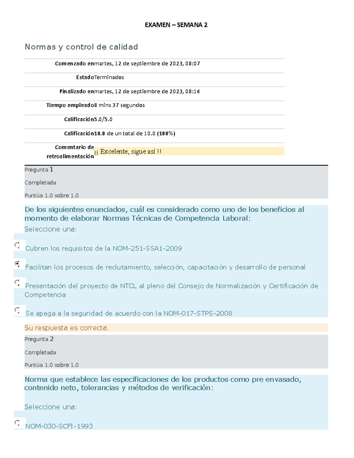 Normas y Control de Calidad - Modalidad de exámenes Semana 1 - Normas y control de calidad - Studocu