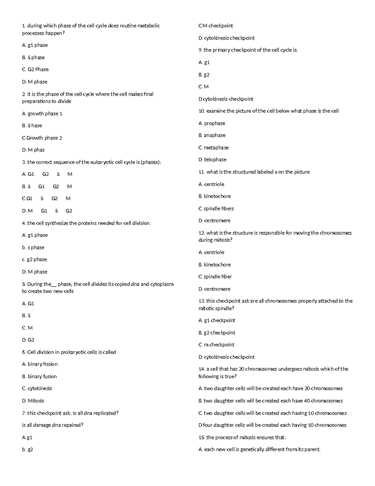 Gen Bio 1 reviewer test - during which phase of the cell cycle does ...