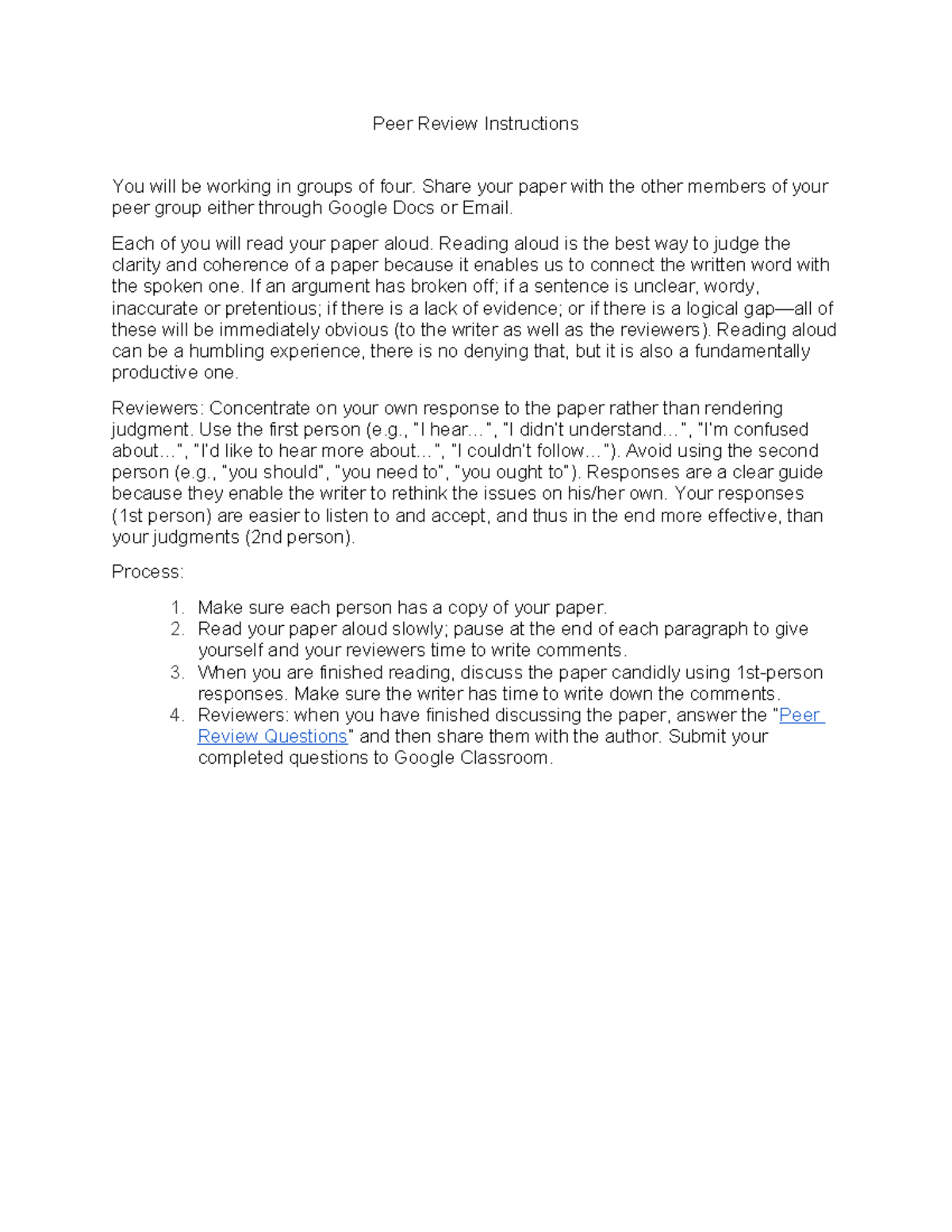 Peer Review Guidelines for Group Work - Studocu