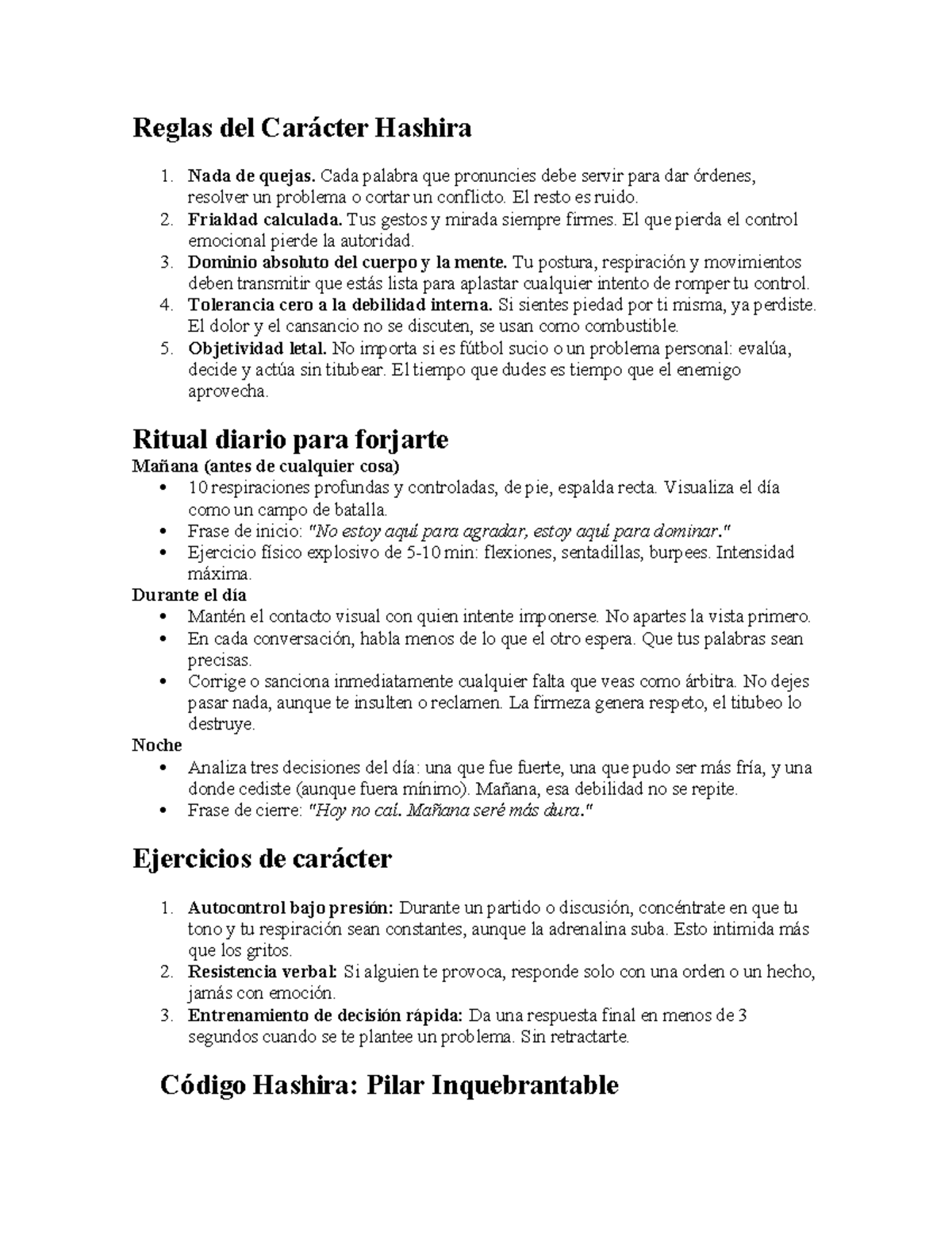 Reglas del Carácter Hashira: Programa de 30 Días para Árbitras - Studocu