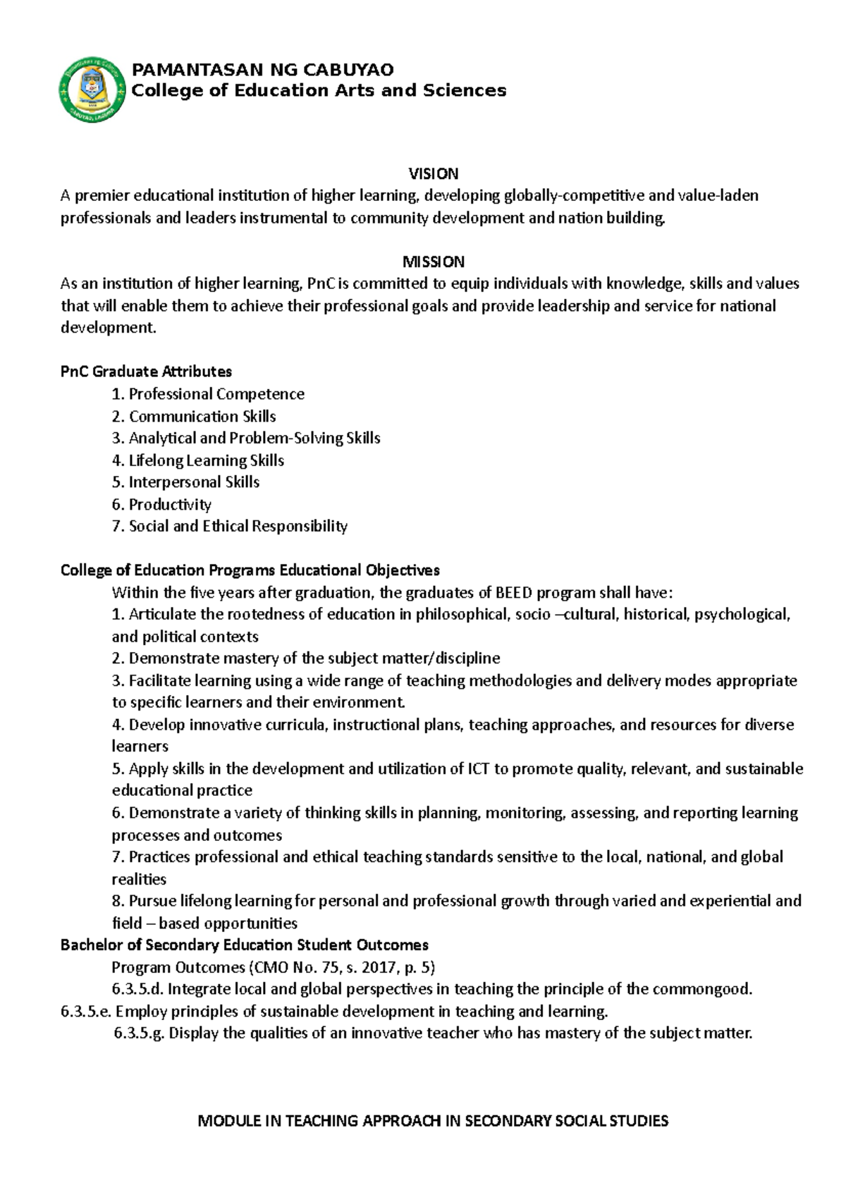 563759067 Teaching Approaches in Secondary Social Studies Module - Studocu
