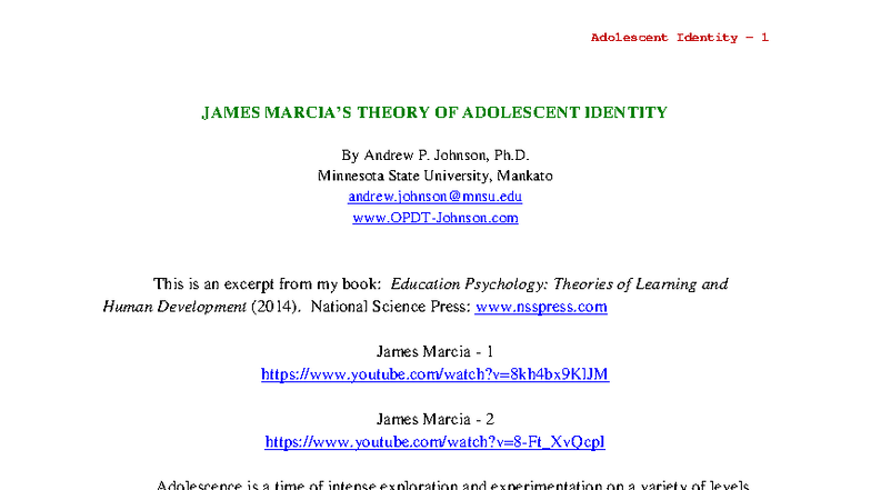 Adolescent Identity Stages: Insights from James Marcia's Theory - Studocu