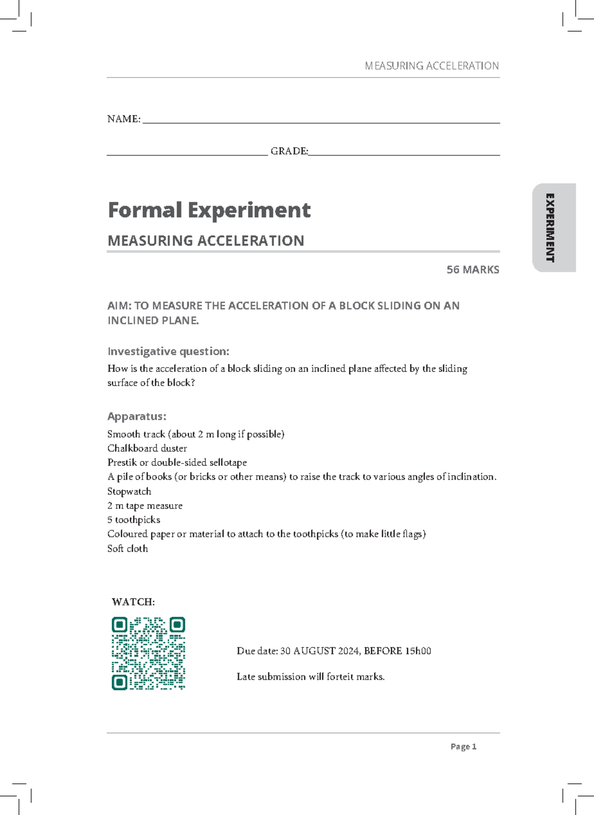 Grade 10 Physics Experiment - Measuring Acceleration on Inclined Plane ...