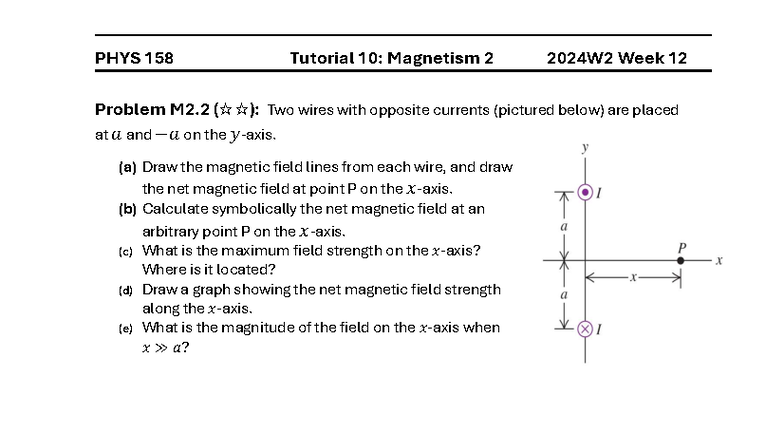 PHYS 158 Tutorial 10: Magnetism 2 - Week 12 Practice Problems - Studocu