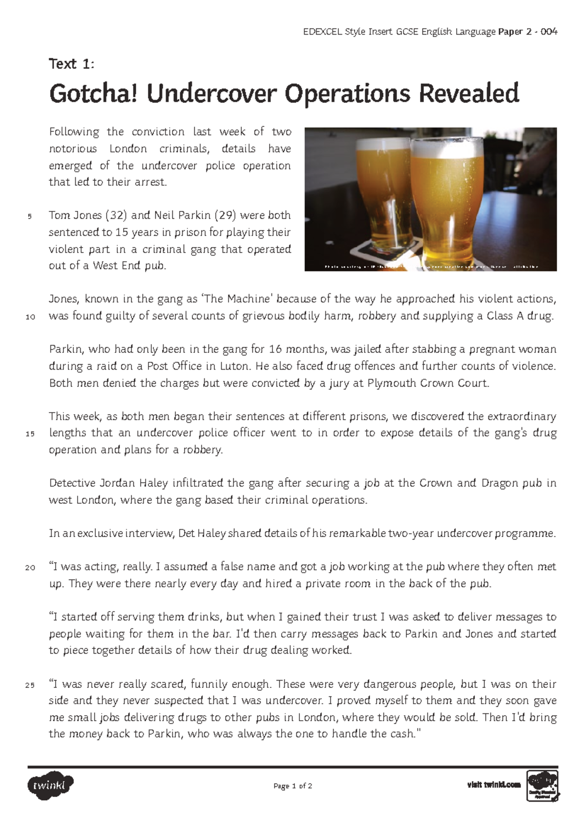 Edexcel GCSE English Language Paper 2 004 Insert: Undercover Ops ...