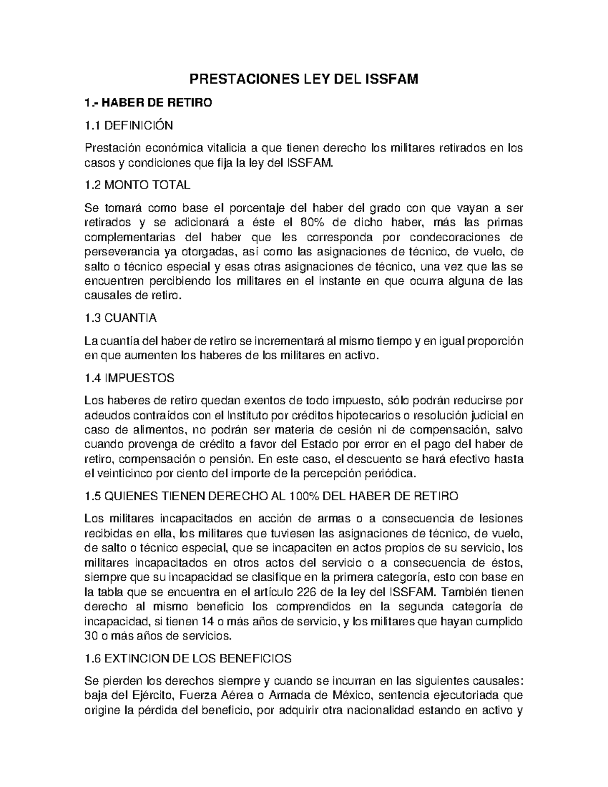 Prestaciones y Beneficios de la Ley del ISSFAM para Militares - Studocu