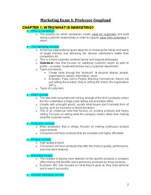 Marketing 301 final exam study guide - MKTG 301 – EXAM 3 (FINAL EXAM) STUDY GUIDE Ch. 12: Figure ...