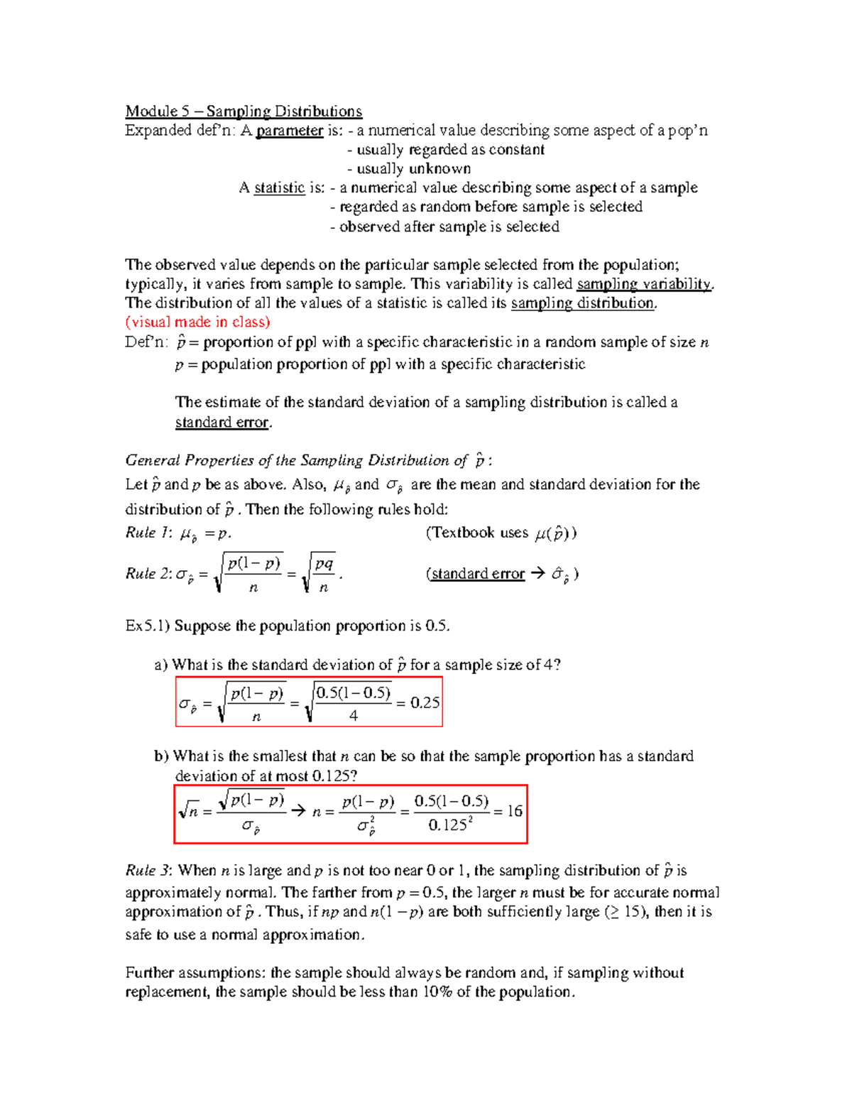 5 - STAT - Module 5 – Sampling Distributions Expanded def’n: A ...