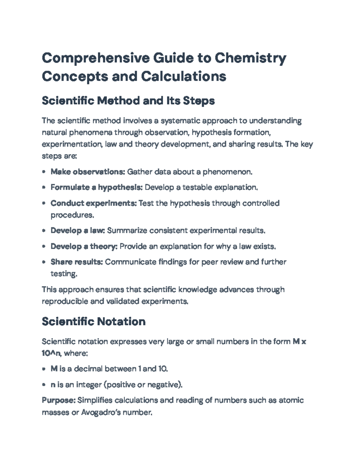 Comprehensive Chemistry Guide: Concepts & Calculations Overview - Studocu