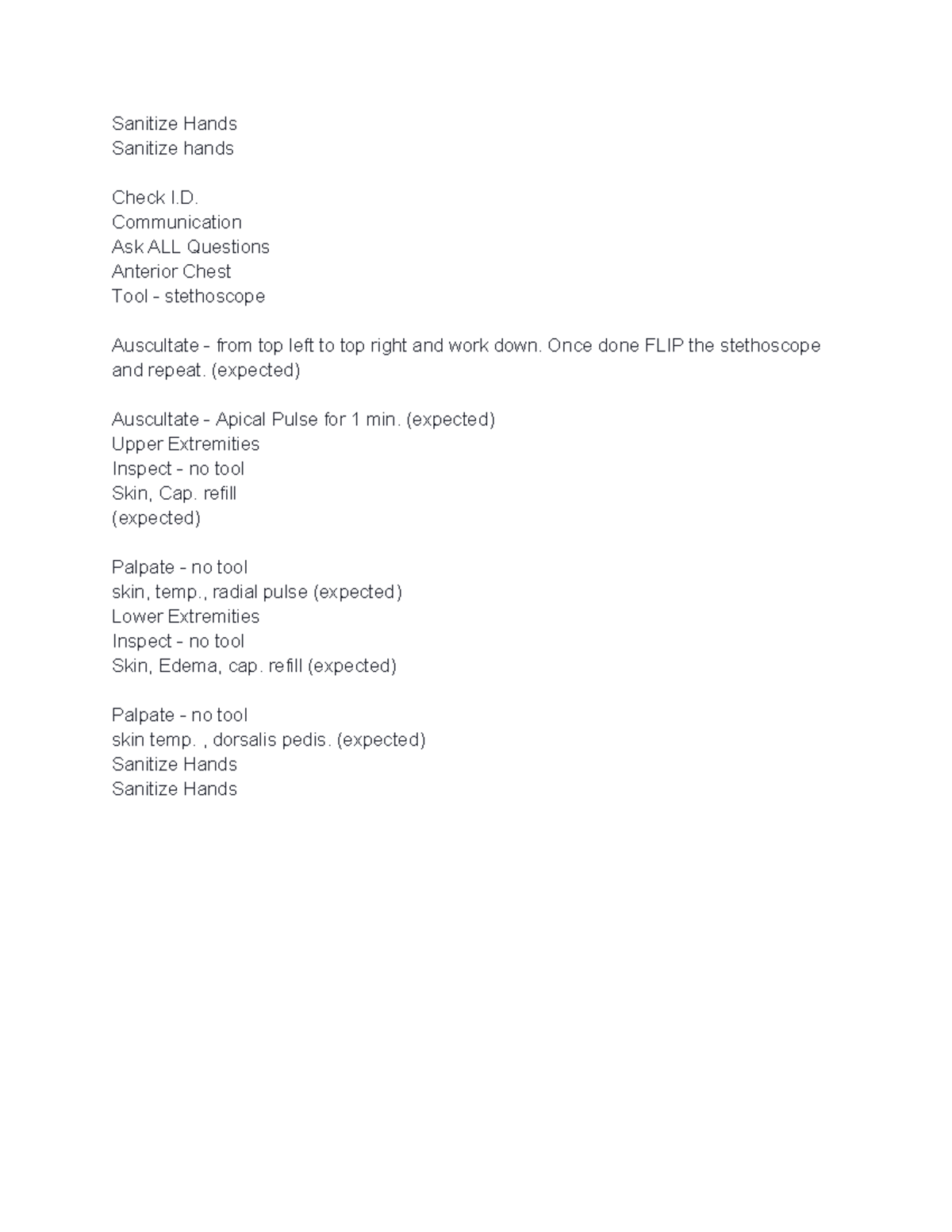 Doris Anderson - how to chart simulation assessment - Sanitize Hands ...