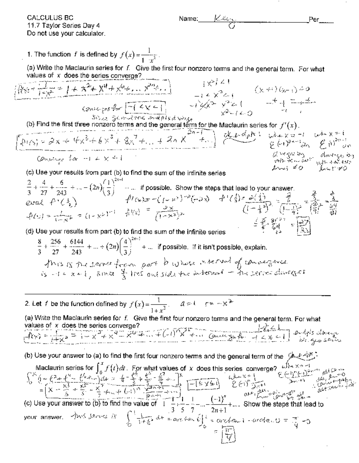 CALCULUS BC: Key to 11.7 Taylor Series Day 4 - Studocu
