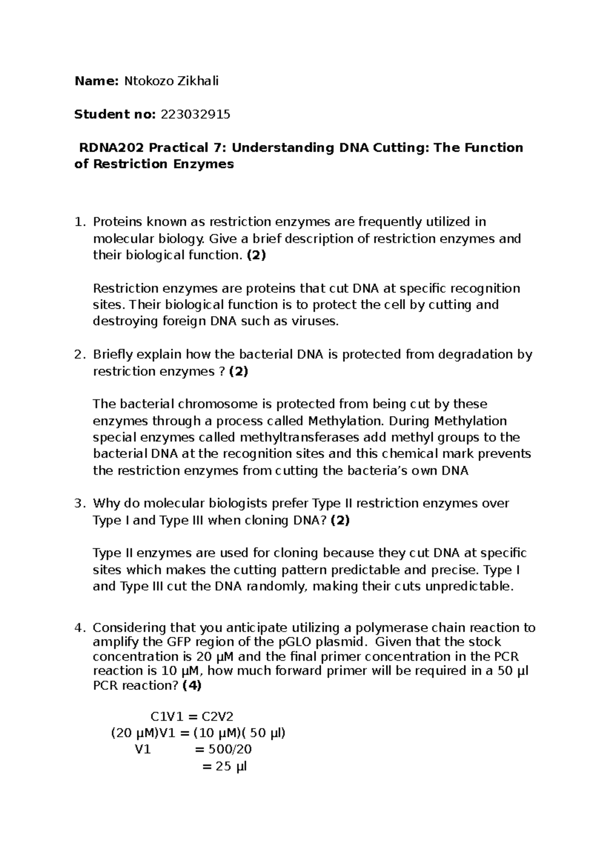 RDNA202 Practical 7: Understanding Restriction Enzymes and DNA Cutting ...