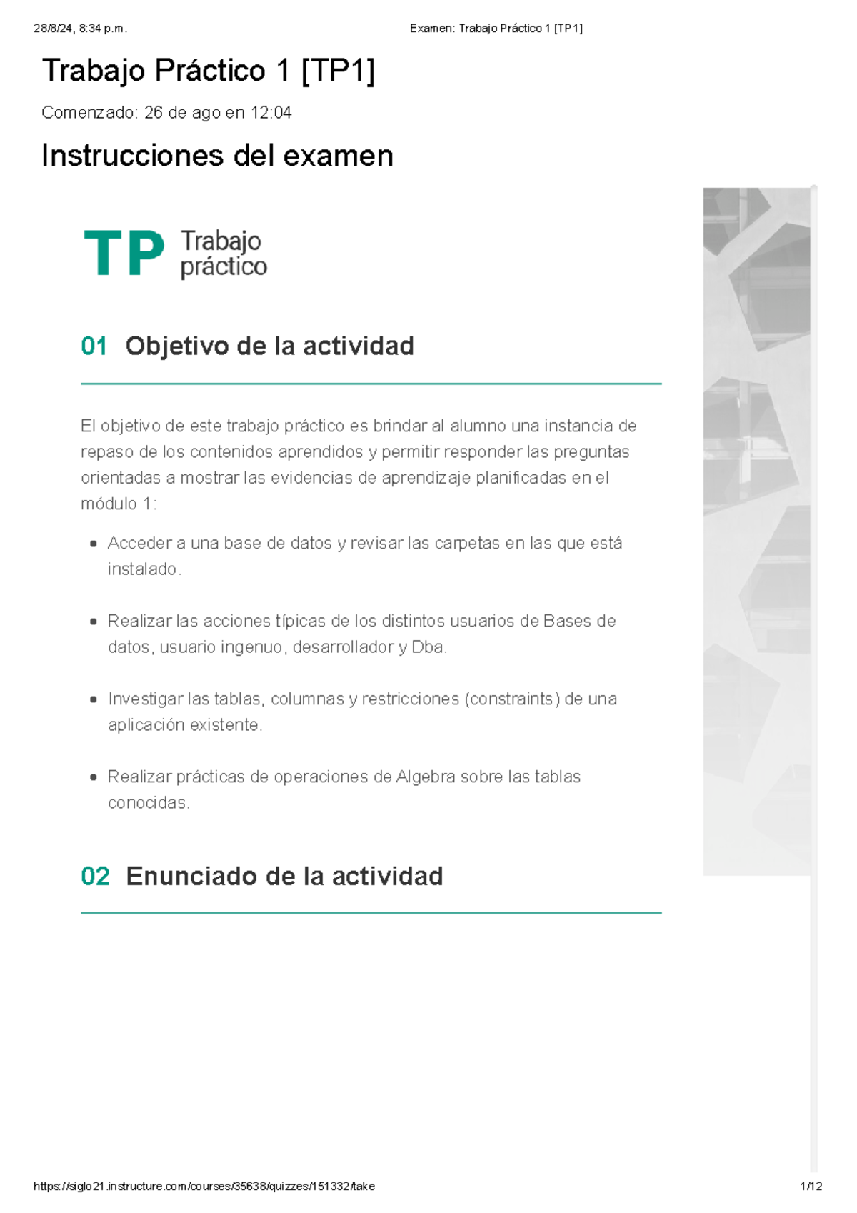 Trabajo Práctico 1 (TP1): Repaso y Preguntas sobre Bases de Datos - Studocu