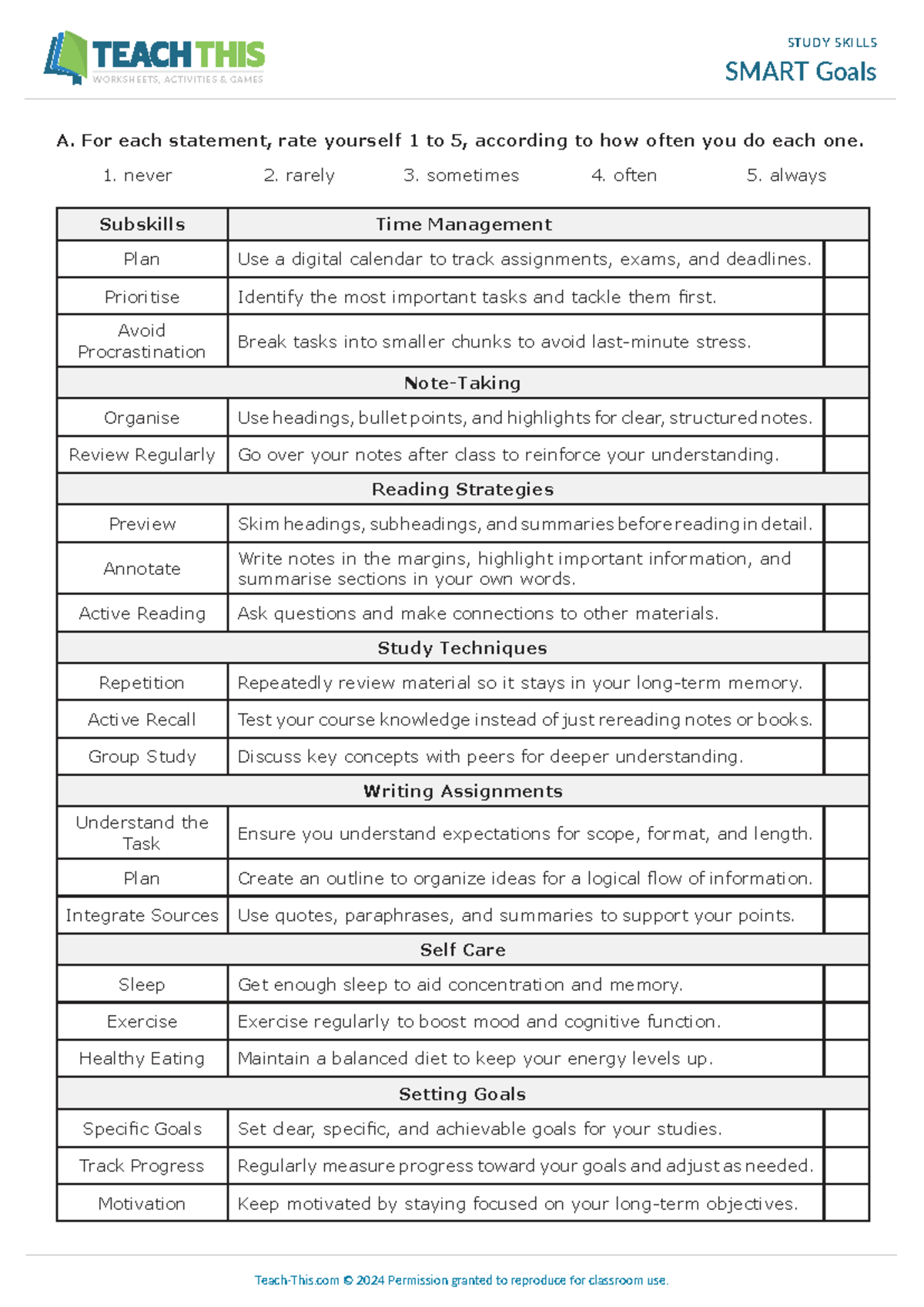 STUDY SKILLS: SMART Goals Worksheets & Activities for Self-Study - Studocu