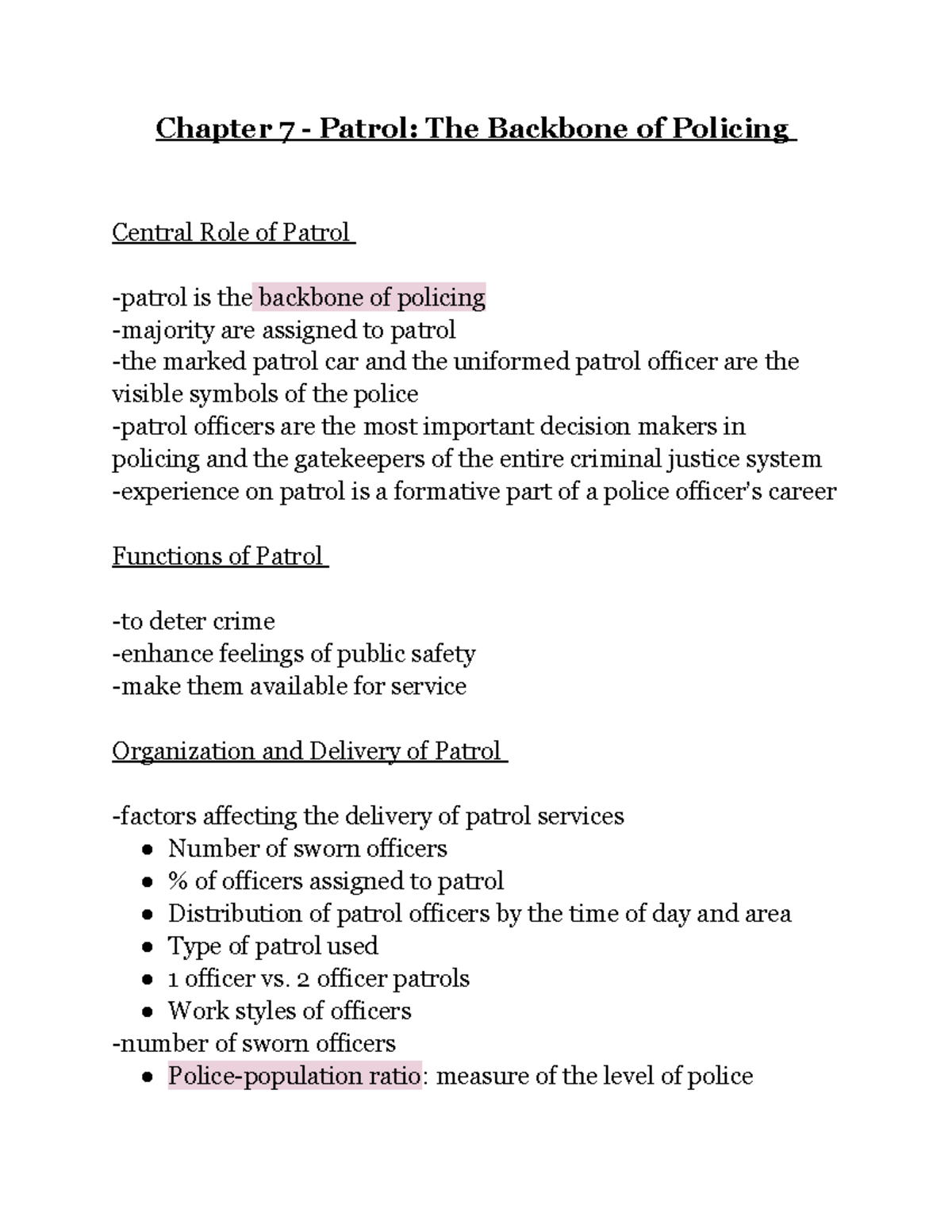 Chapter 7 - Patrol: A Critical Component of Policing - Studocu