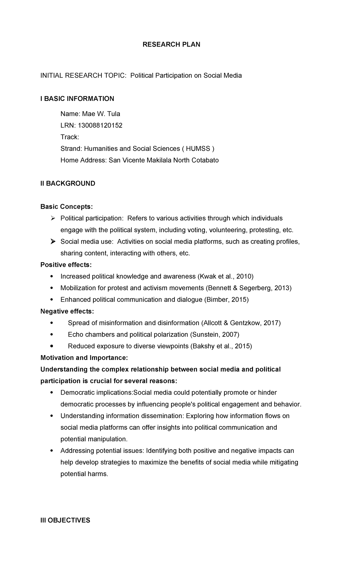 HUMSS Research Plan: Political Participation & Social Media Impact ...