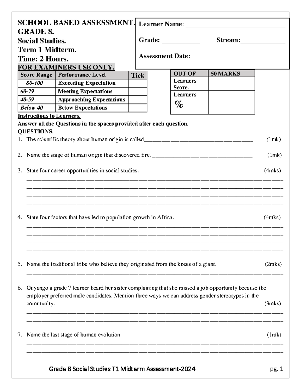 G8 T1 Social Studies Midterm 2024 Teacher - Grade 8 Social Studies T1 ...