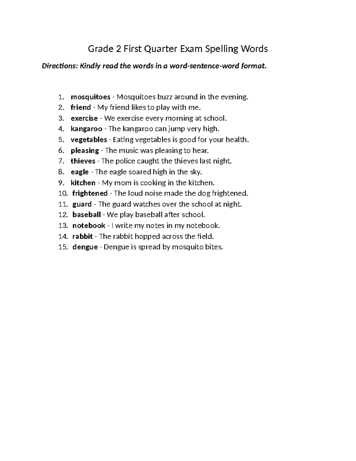Grade 2 Spelling Words for 1st Quarter Exam (G2-G3) - Studocu