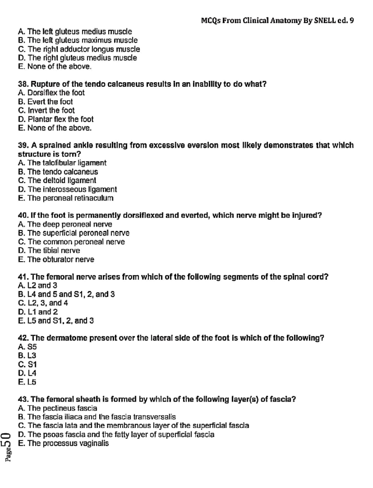 Nursing 866 QUIZ 17 - Jfjfjf - MCQs From Clinical Anatomy SNELL ed. 9 A ...