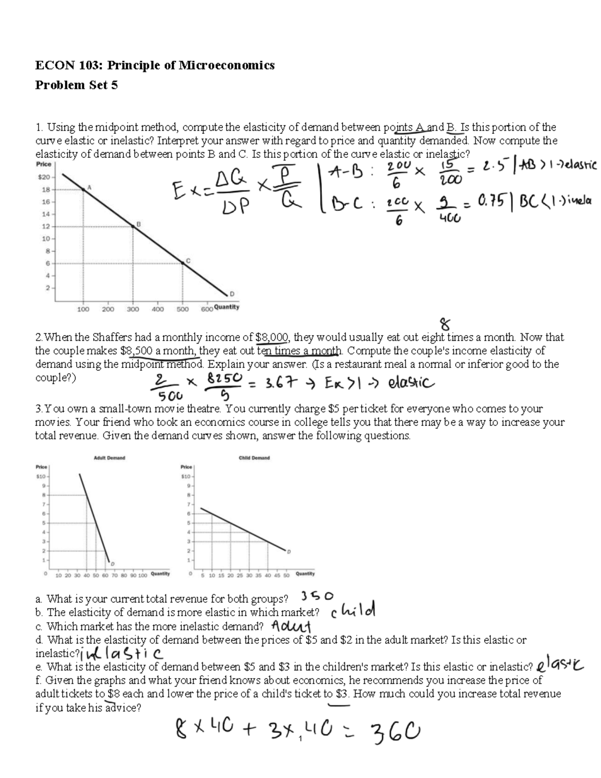 ECON 103: Microeconomics Problem Set 5 - Elasticity Analysis - Studocu