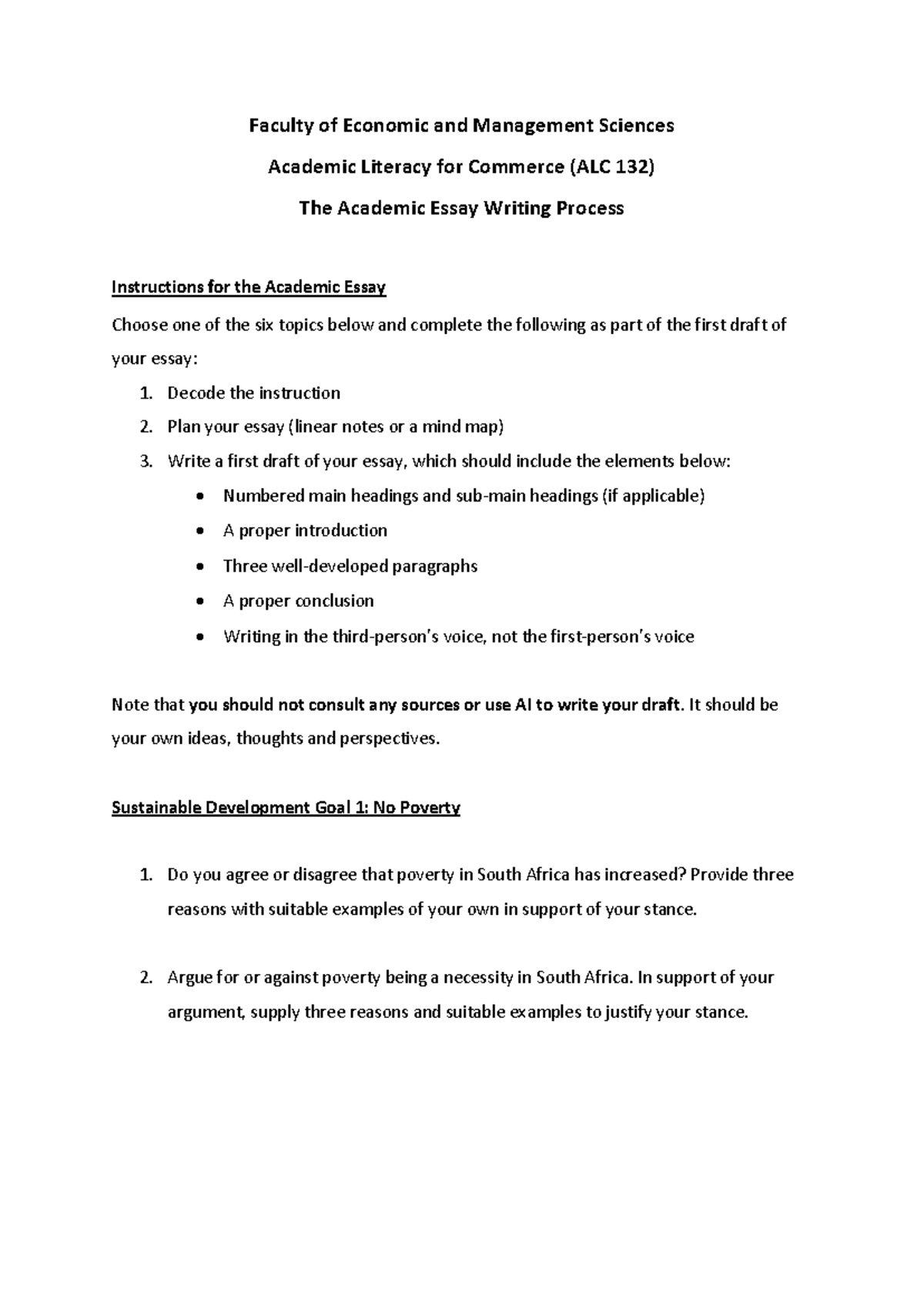 ALC 132 Academic Essay Writing Process Instructions and Topics - Studocu