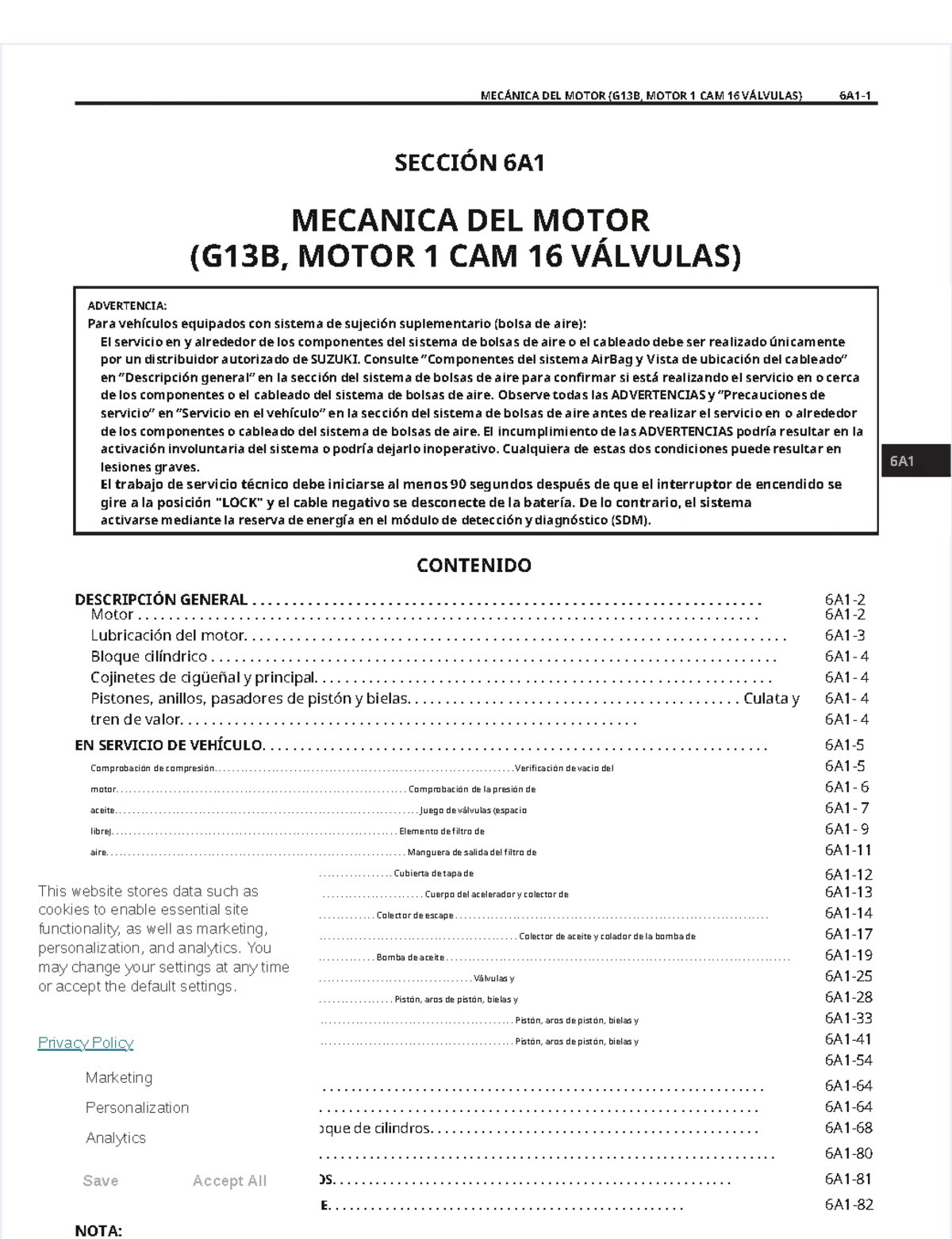 Manual de Mecánica del Motor G13B (1 Leva, 16 Válvulas) - 6A1 - Studocu