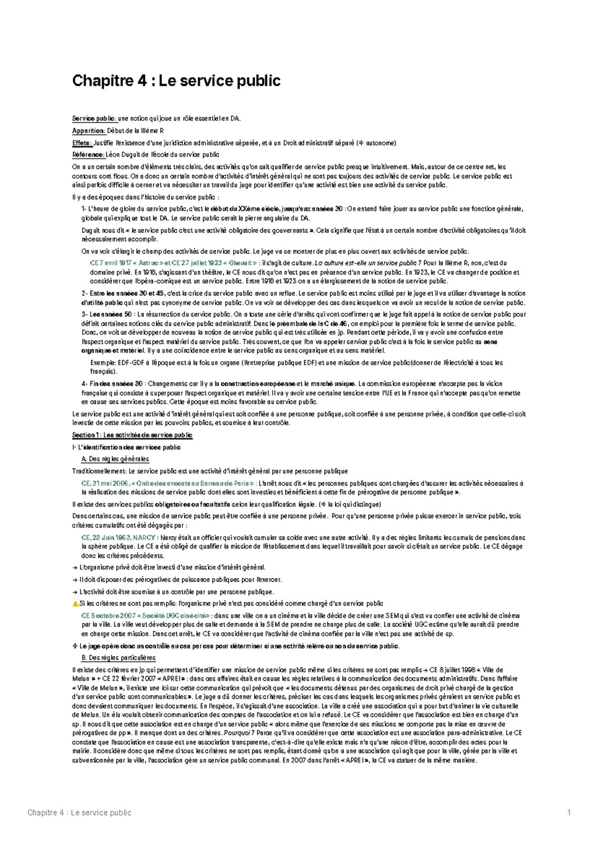 Chapitre 4 : Le Service Public en Droit Administratif (DA) - Studocu