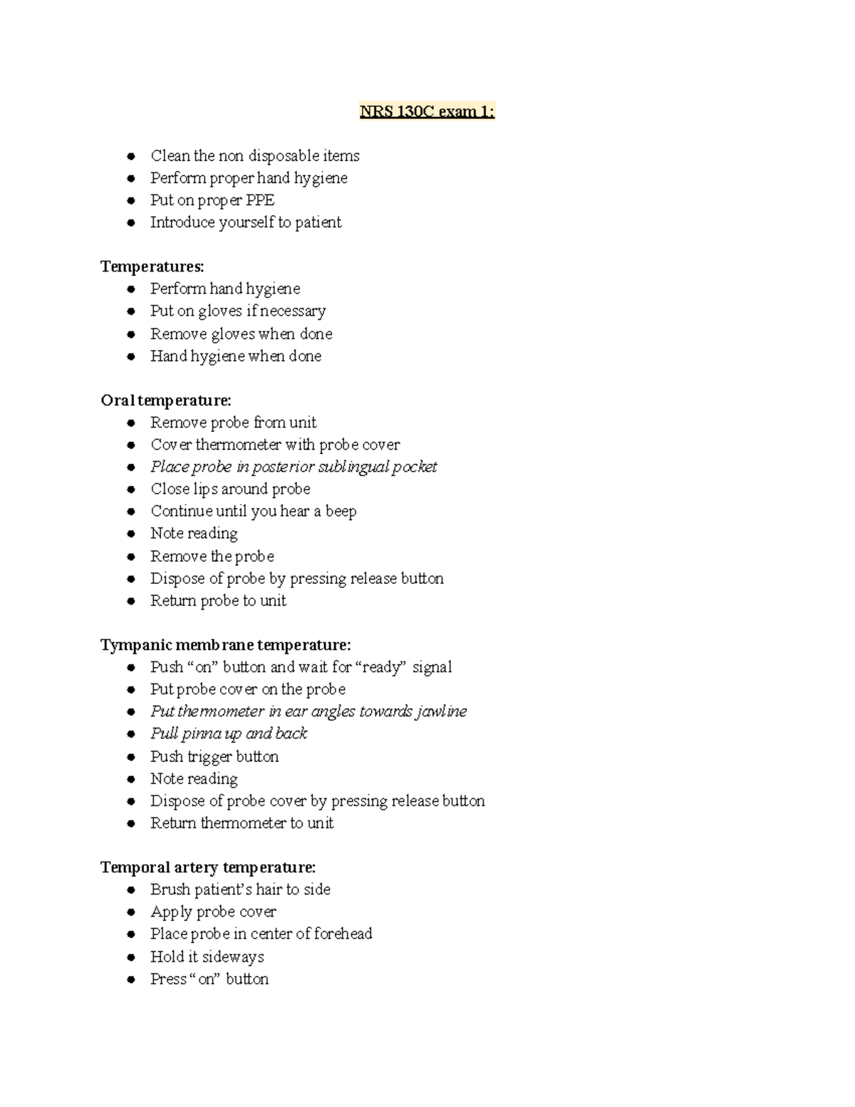 NRS 130C Exam 1 Study Guide: Fundamentals Lab Notes for Test 1 - Studocu
