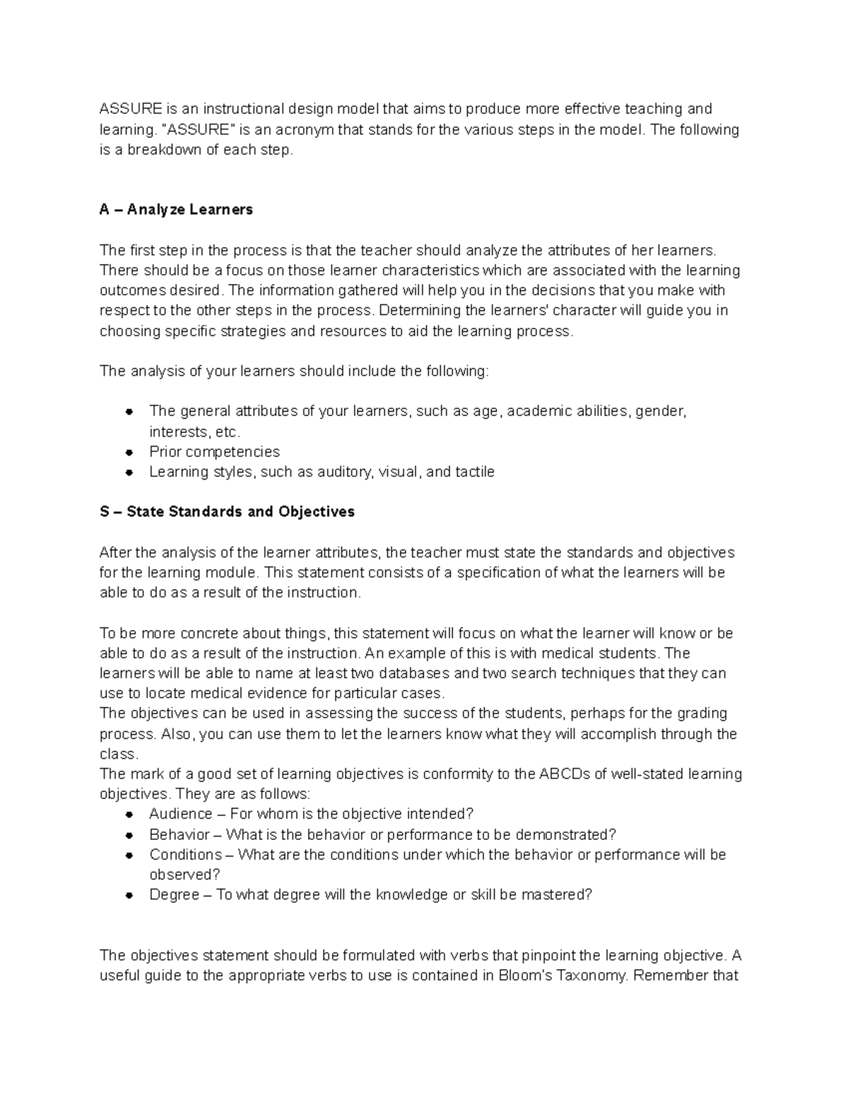 Assure Model - ASSURE is an instructional design model that aims to ...