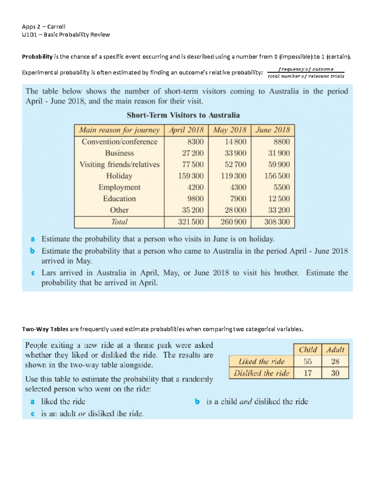 Basic Probability Review - Apps 2 U1D1 Document - Apps 2 – Carroll U 1 ...