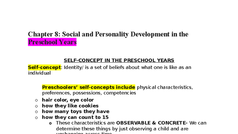 Chapter 8: Social & Personality Development in Preschool Years - Studocu