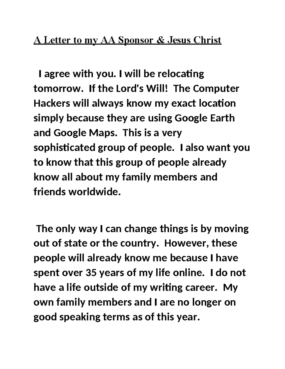 A Letter to My AA Sponsor: Seeking Guidance and Support - Studocu