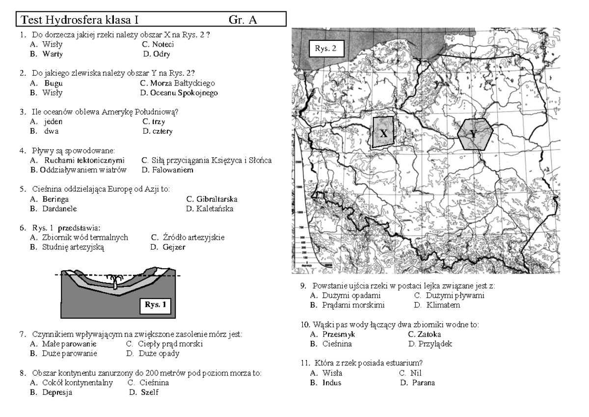 Test kl I Hydrosfera A - Geografia zmian na mapie politycznej - Studocu