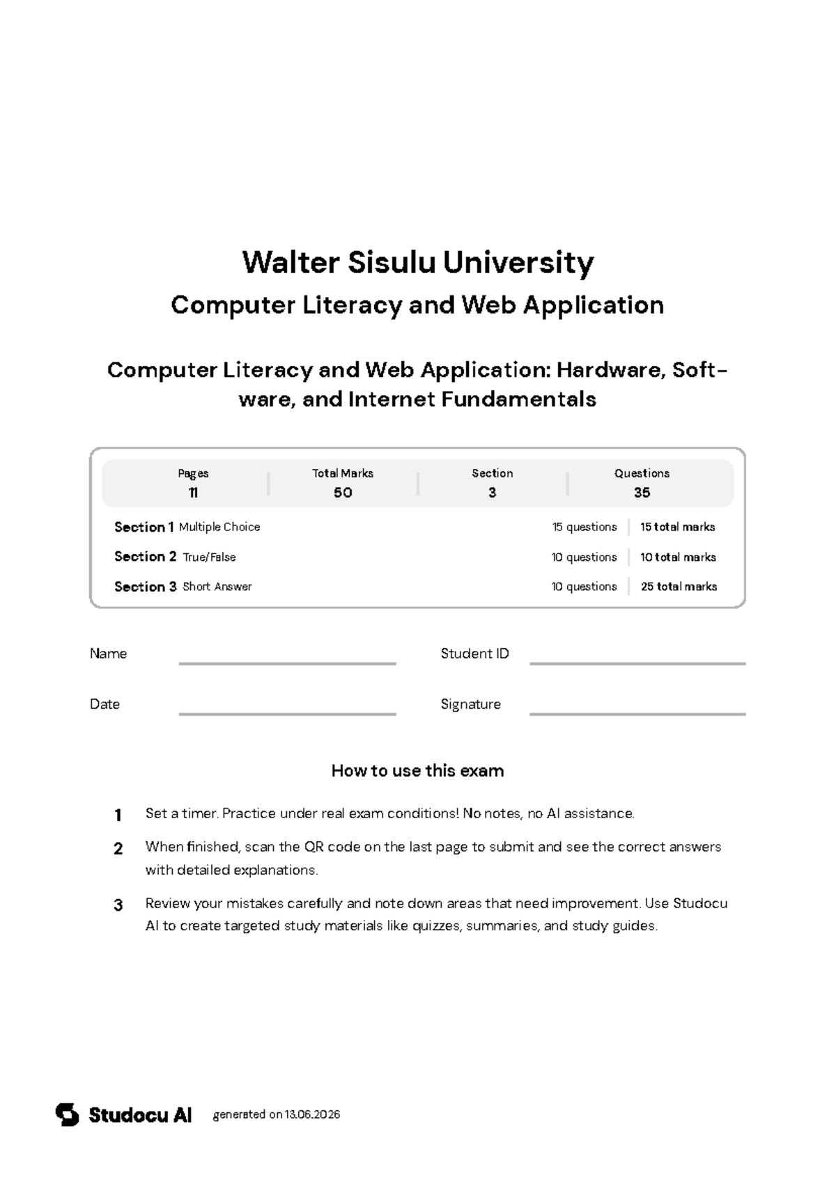 Final Exam: Computer Literacy and Web Applications - Studocu