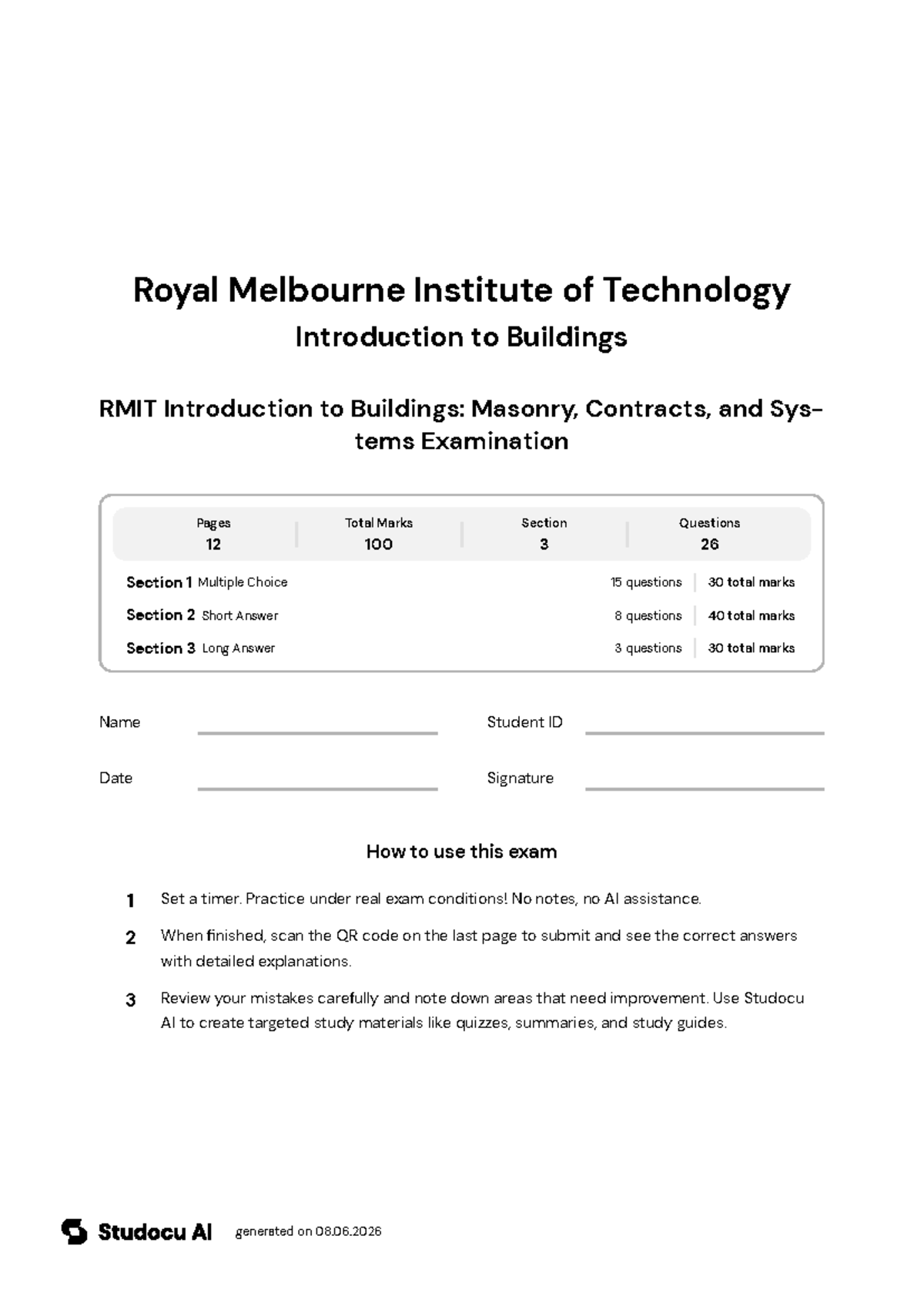 RMIT Introduction to Buildings Final Exam - Studocu