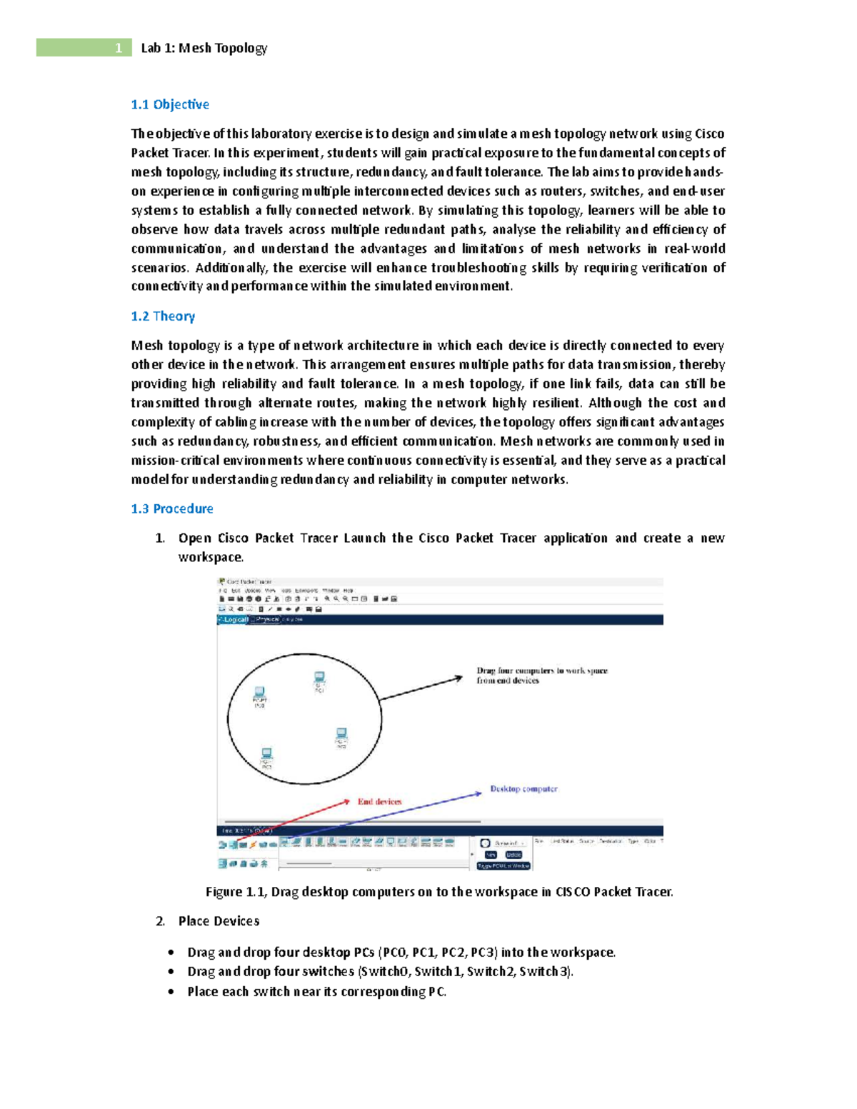Lab 1: Mesh Topology Simulation with Cisco Packet Tracer - Studocu