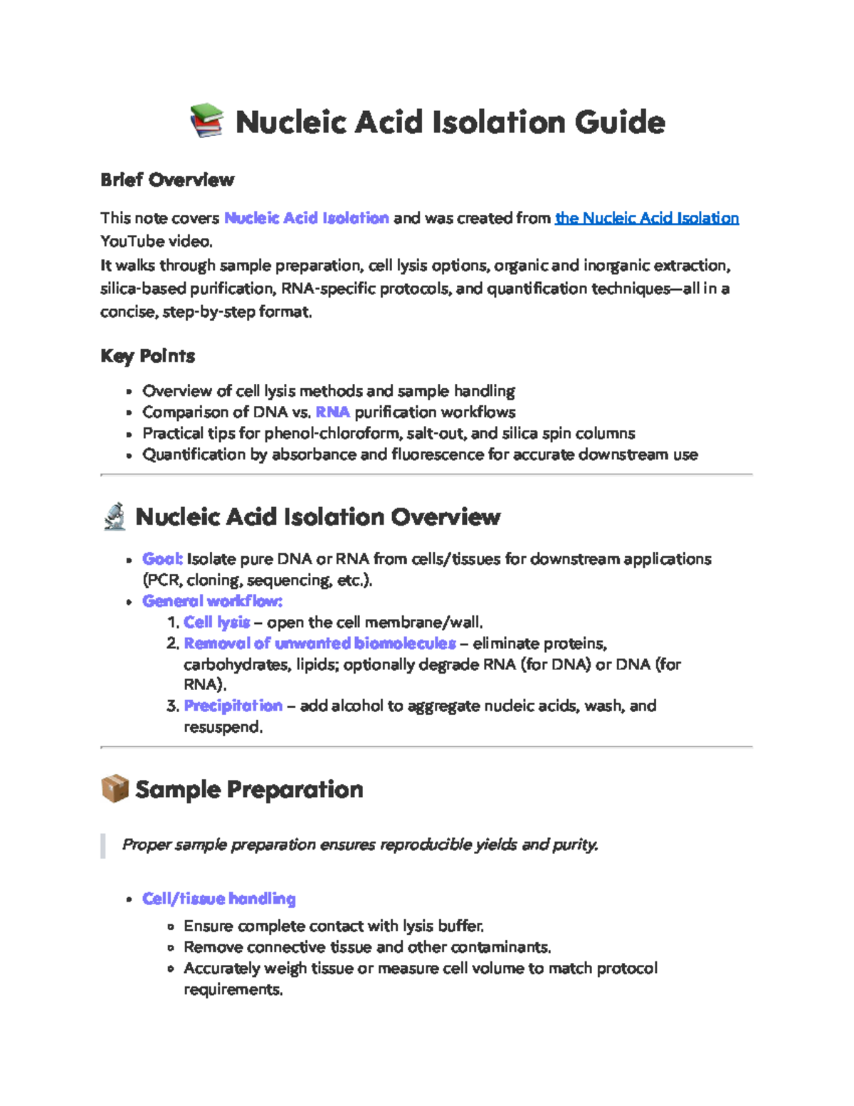 Nucleic Acid Isolation Guide: Key Methods and Protocols - Studocu