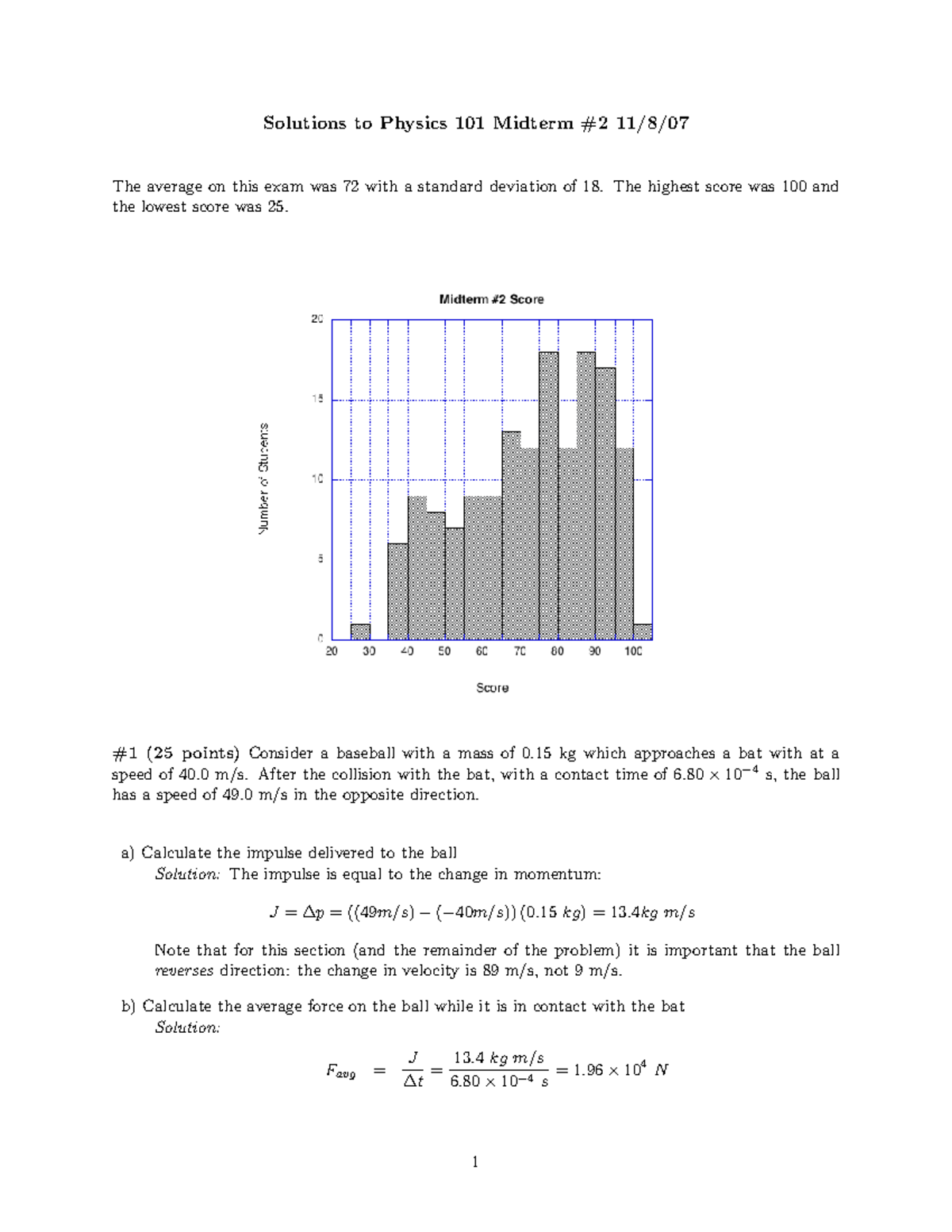 Soln 2 f07 - Practice Questions Solutions for Exam 2 - Solutions to Physics 101 Midterm #2 11/8 ...
