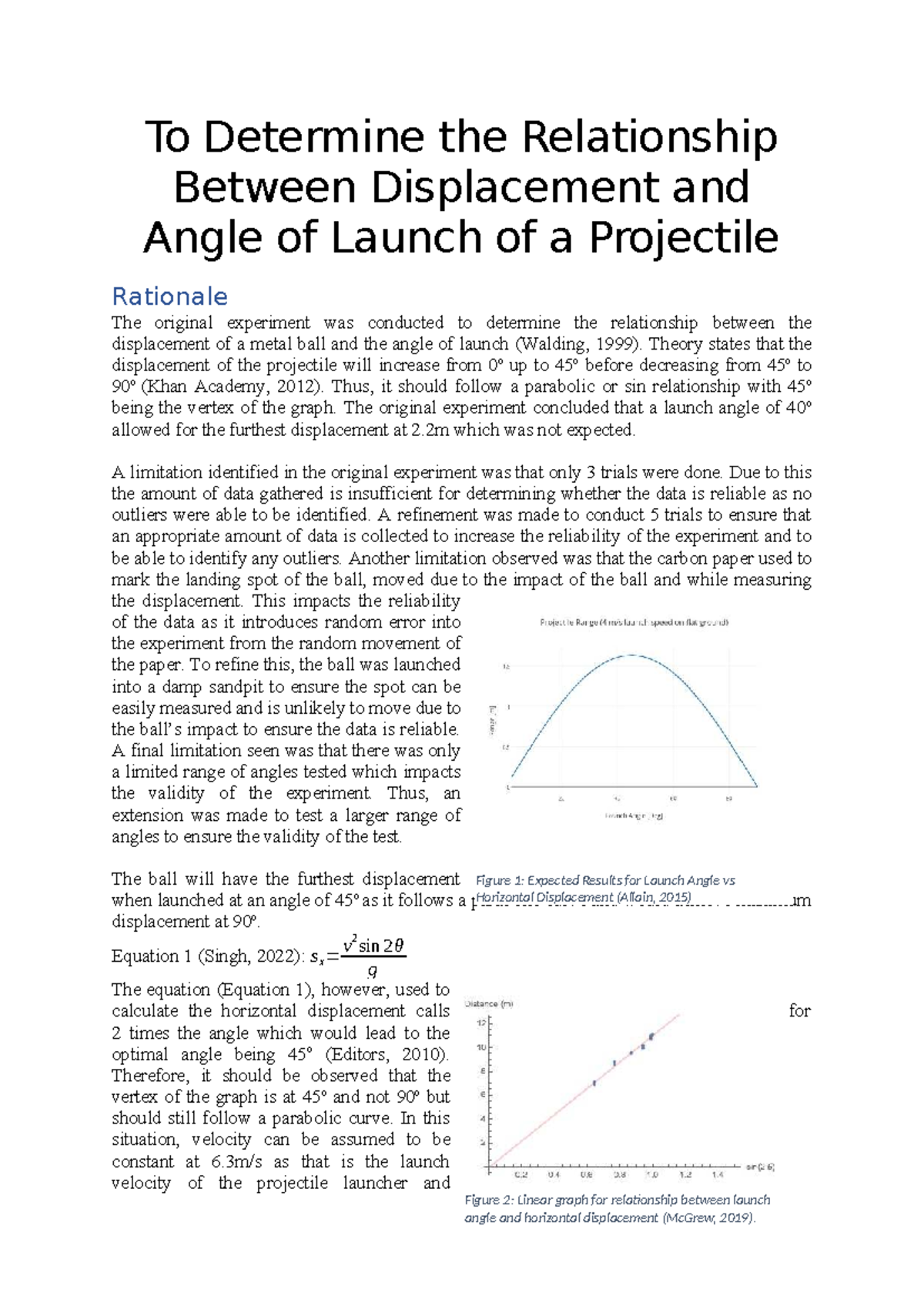 IA2 Physics - 20/20 Student Experiment: Displacement & Launch Angle ...