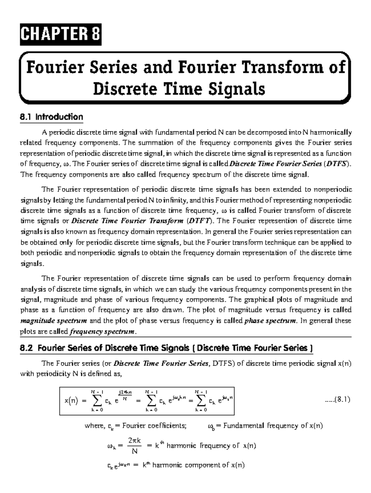 CHAPTER 8: Discrete Time Fourier Series (DTFS) and Transform - Studocu