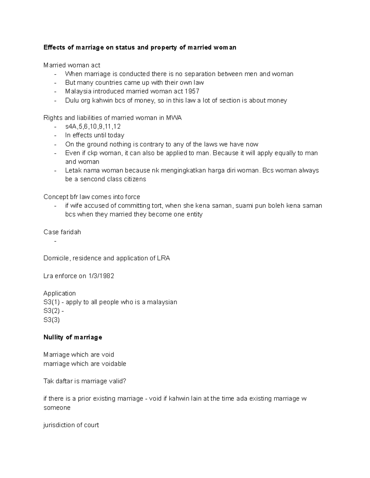 Fam Notes: Impact of Marriage on Women's Status & Property Rights - Studocu