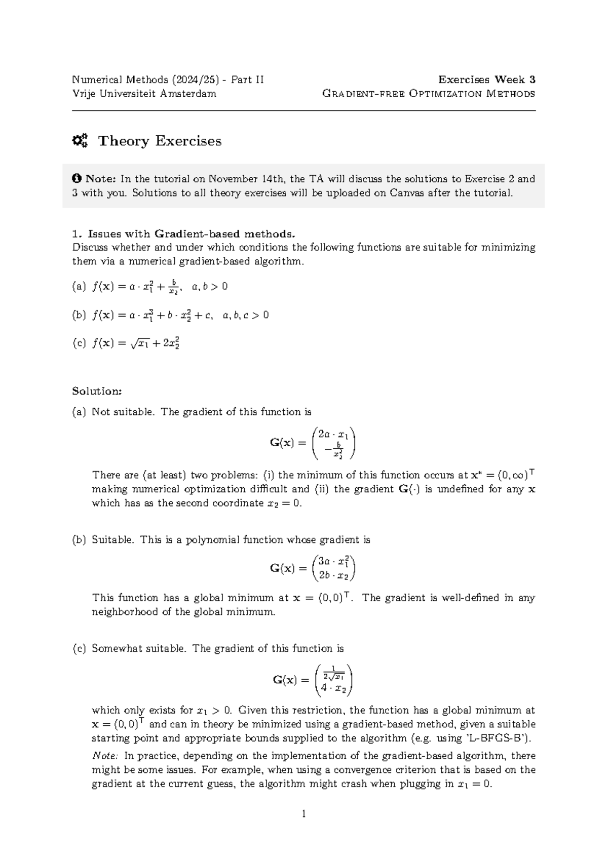 Numerical Methods II (W3) - Optimization Theory Exercises Solutions ...