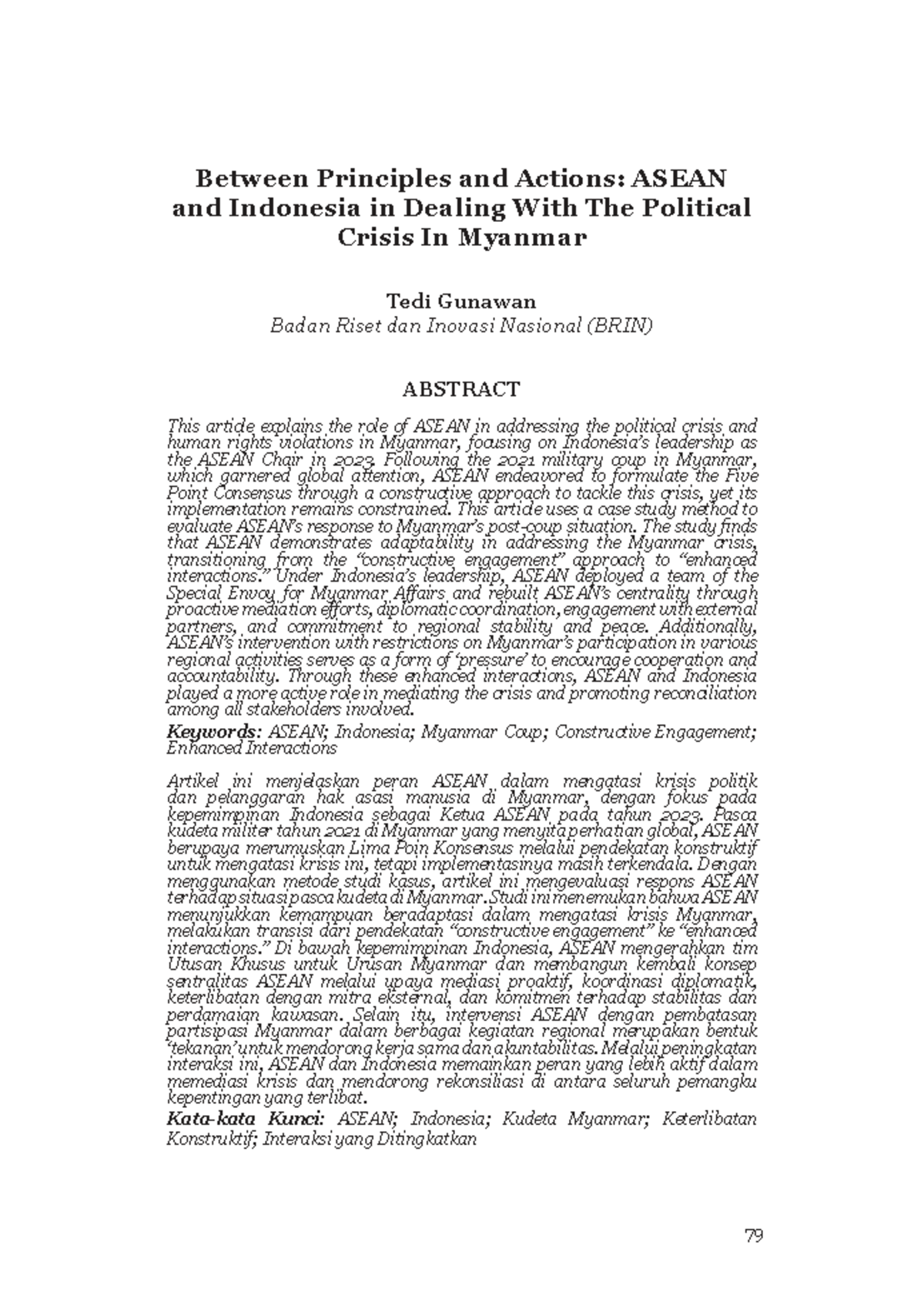 ASEAN's Role in Myanmar's Political Crisis: Indonesia's Leadership in ...